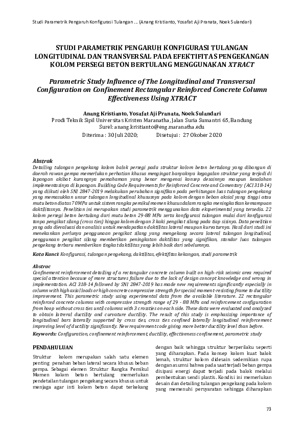 (PDF) Studi Parametrik Pengaruh Konfigurasi Tulangan Longitudinal dan ...