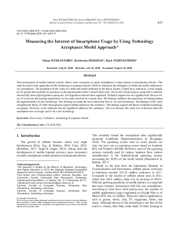 (PDF) Measuring the Interest of Smartphone Usage by Using Technology Acceptance Model Approach