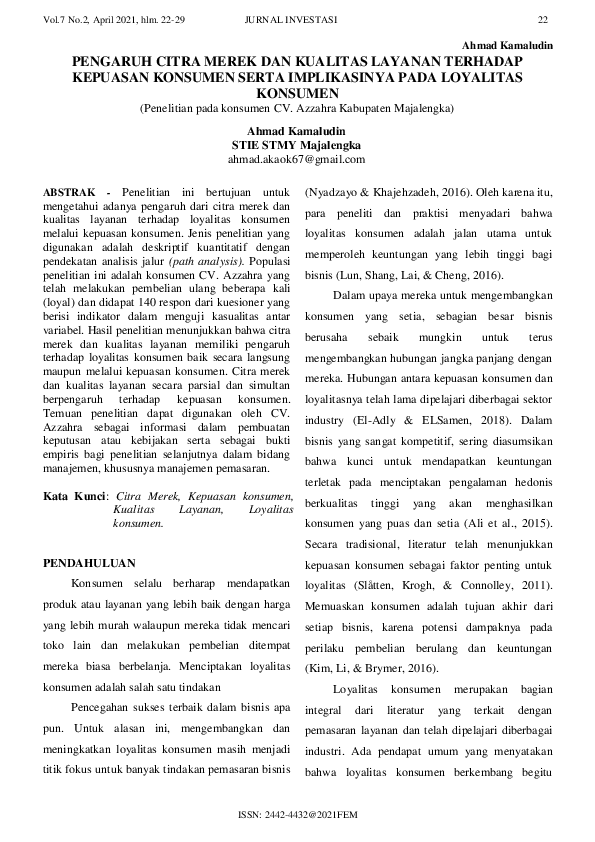 (PDF) Pengaruh Citra Merek Dan Kualitas Layanan Terhadap Kepuasan Konsumen Serta Implikasinya ...
