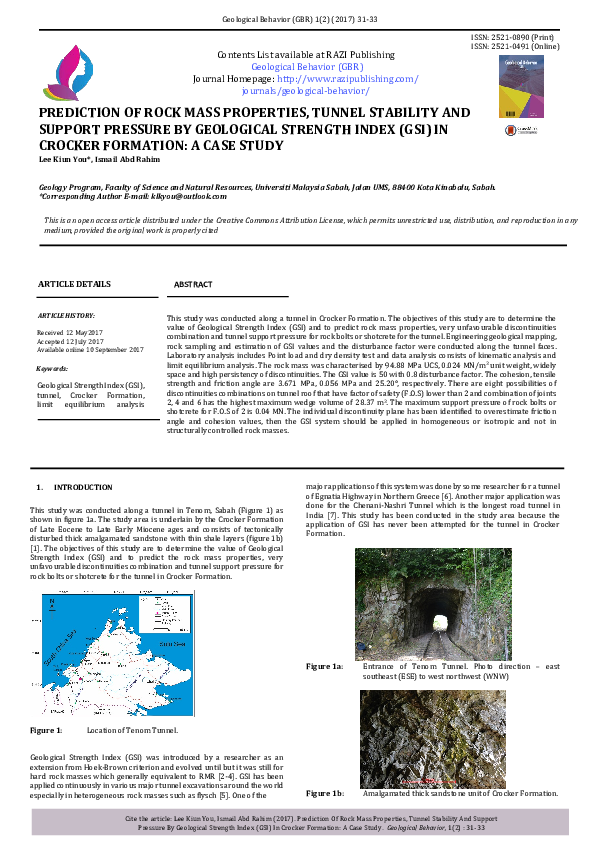 (PDF) Prediction of Rock Mass Properties, Tunnel Stability and Support Pressure by Geological ...