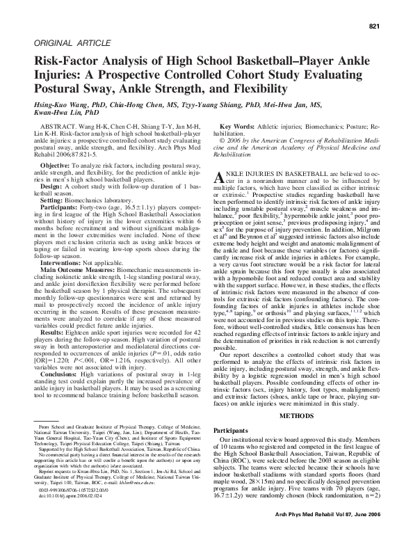 (PDF) Risk-Factor Analysis of High School Basketball–Player Ankle ...
