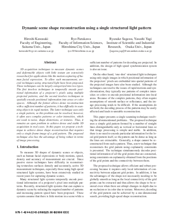 (PDF) Dynamic scene shape reconstruction using a single structured light pattern | Ryo Furukawa ...