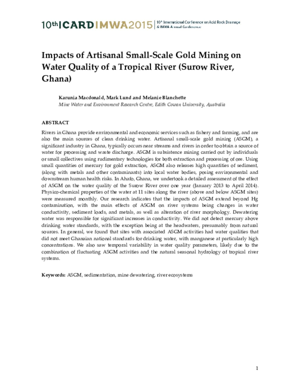 (PDF) Impacts of artisanal small-scale gold mining on water quality of a tropical river (Surow ...