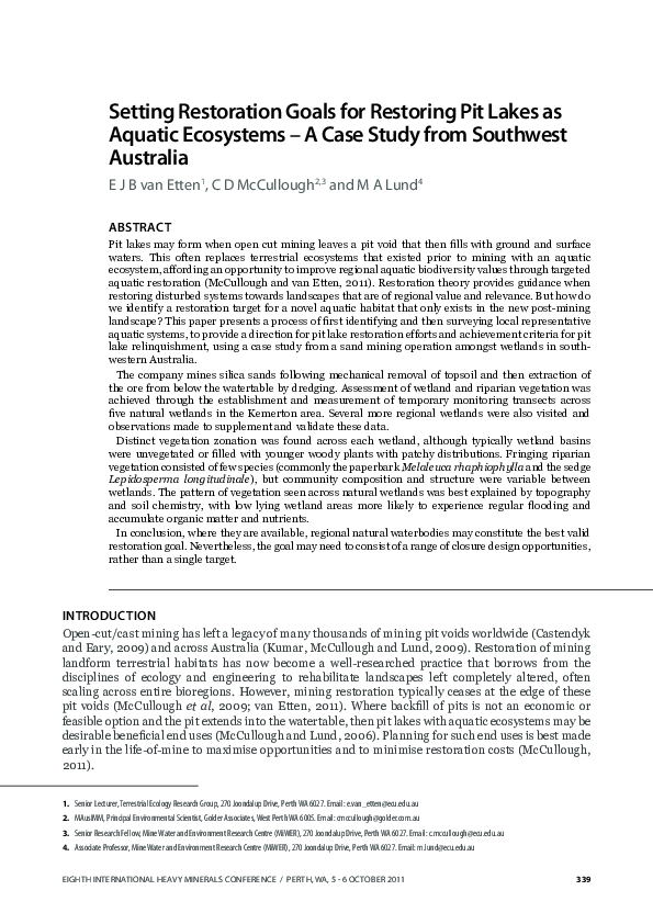(PDF) Setting Restoration Goals for Restoring Pit Lakes as Aquatic Ecosystems - A Case Study ...