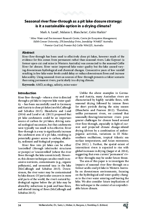(PDF) Seasonal river flow-through as a pit lake closure strategy: is it ...