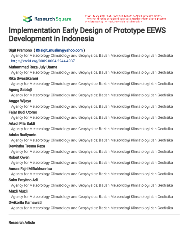 (PDF) Implementation Early Design of Prototype EEWS Development in Indonesia