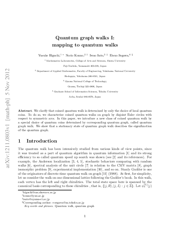 Pdf Quantum Graph Walks I Mapping To Quantum Walks 6387