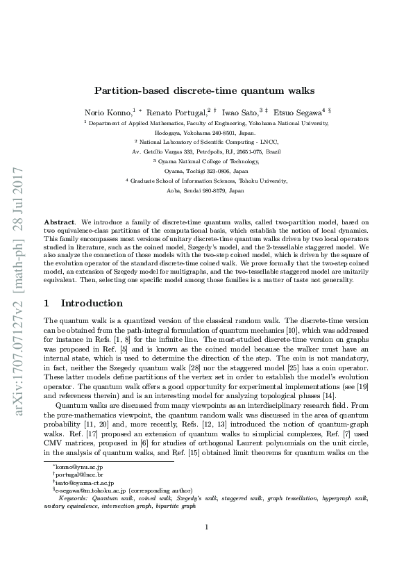 (PDF) Partition-based discrete-time quantum walks