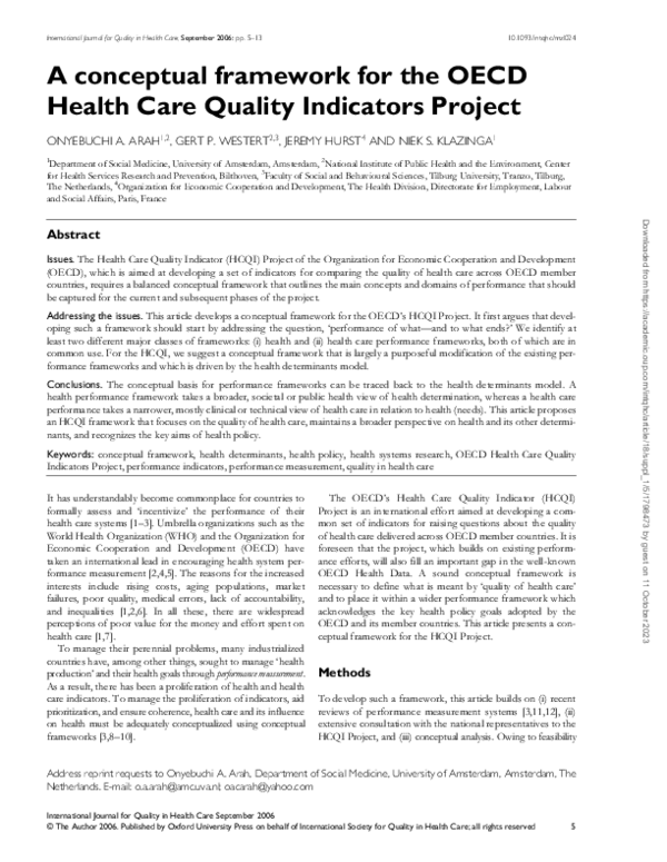 (PDF) A conceptual framework for the OECD Health Care Quality ...