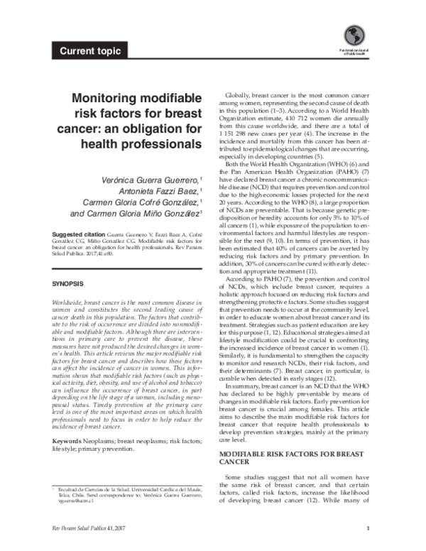(PDF) Monitoring modifiable risk factors for breast cancer: an ...