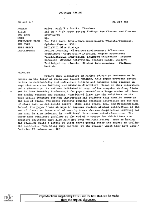 (PDF) End on a High Note