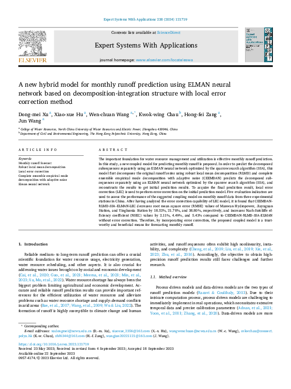 (PDF) A new hybrid model for monthly runoff prediction using ELMAN neural network based on ...