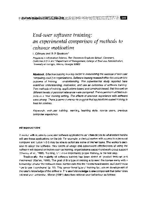 (PDF) End-user software training: an experimental comparison of methods to enhance motivation