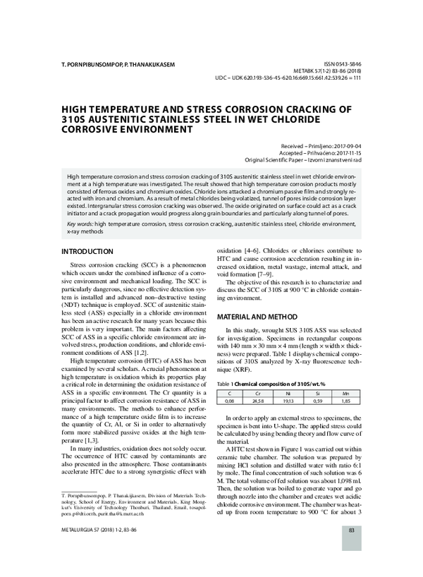 (PDF) High temperature and stress corrosion cracking of 310S austenitic stainless steel in wet ...
