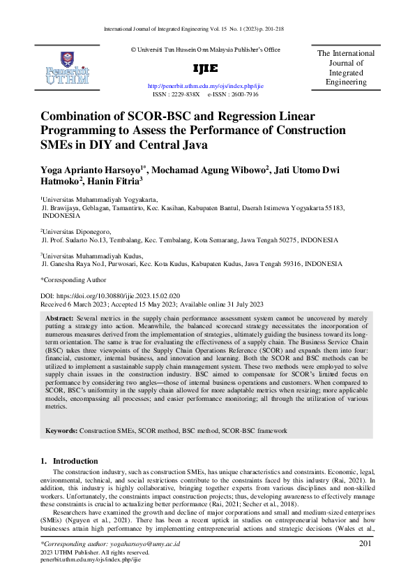 (PDF) Combination of SCOR-BSC and Regression Linear Programming to Assess the Performance of ...