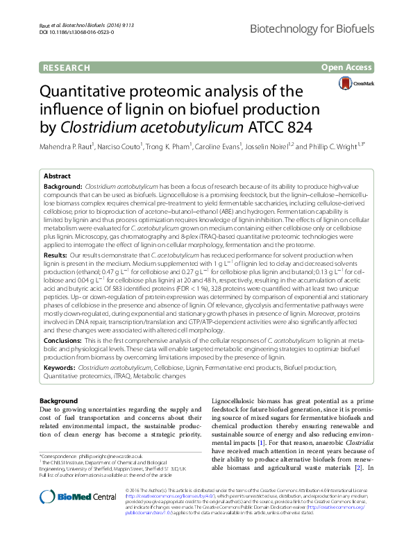 (PDF) Quantitative proteomic analysis of the influence of lignin on biofuel production by ...