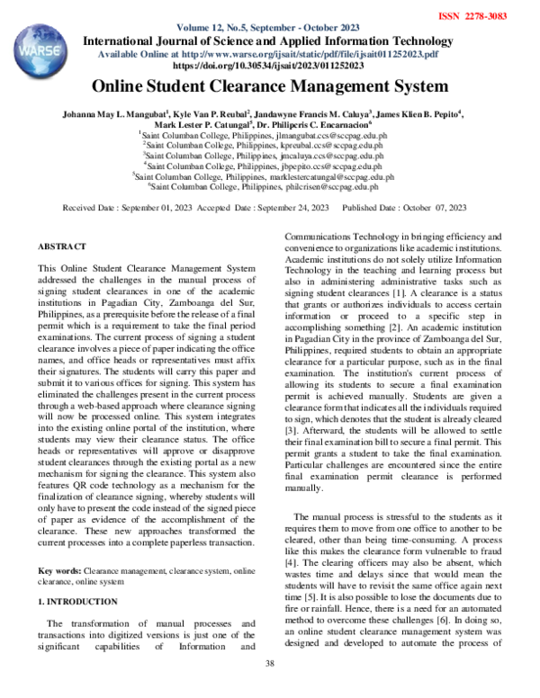 (PDF) Online Student Clearance Management System