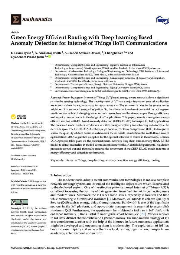 (PDF) Green Energy Efficient Routing with Deep Learning Based Anomaly Detection for Internet of ...