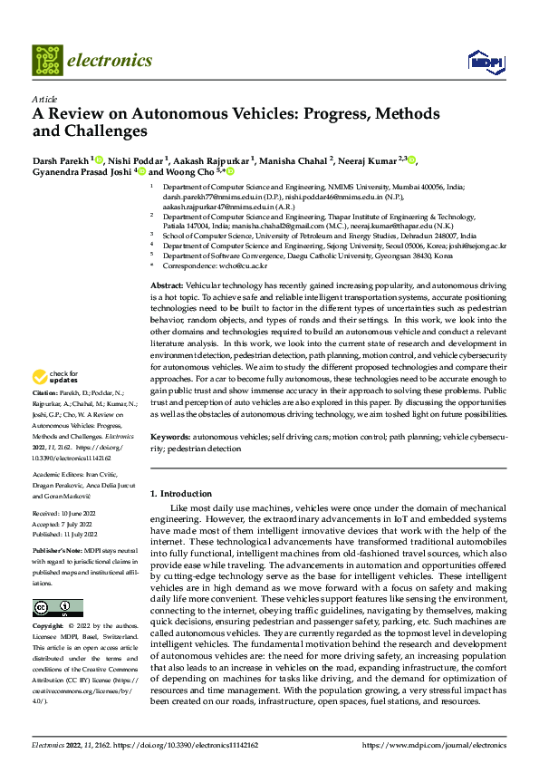 (PDF) A Review on Autonomous Vehicles: Progress, Methods and Challenges