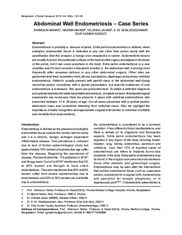 (PDF) Abdominal Wall Endometriosis – Case Series | DILSHAD JAHAN ...