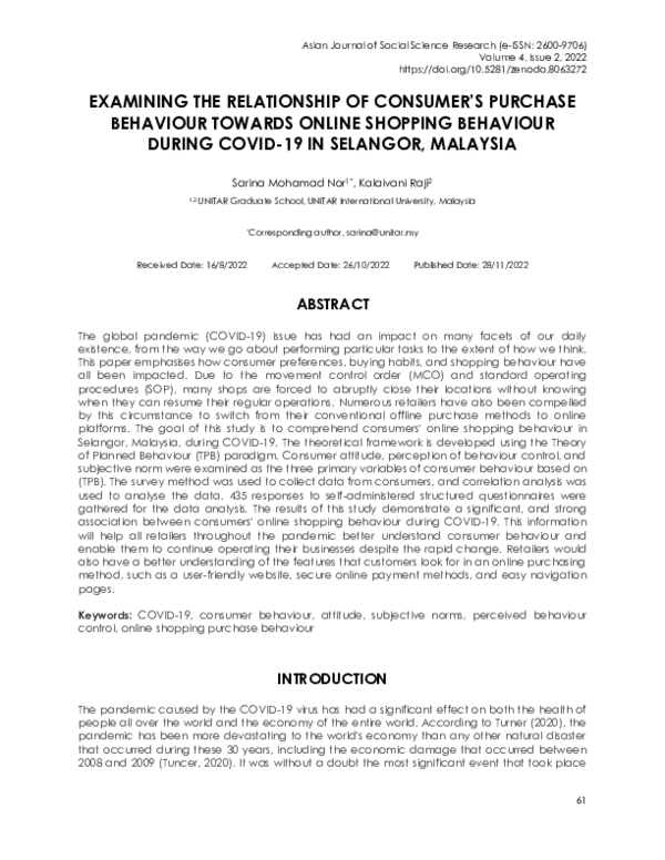 (PDF) Examining the Relationship of Consumer's Purchase Behaviour Towards Online Shopping ...