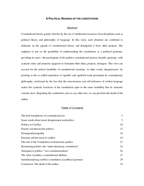 (PDF) A Political Reading of the Constitution