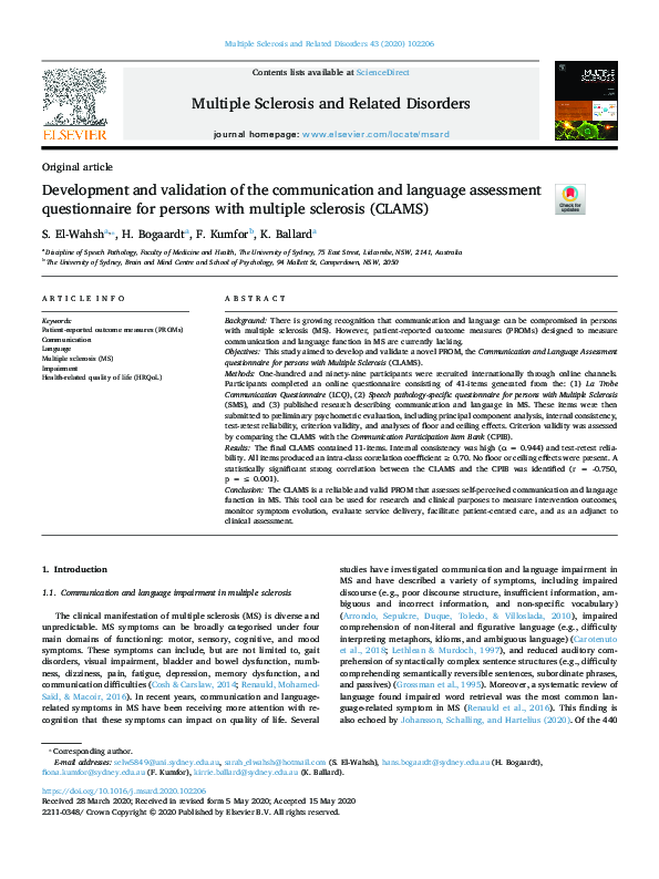 (PDF) Development and validation of the communication and language assessment questionnaire for ...