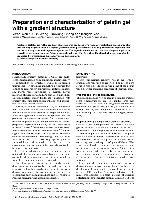 (PDF) Preparation and characterization of gelatin gel with a gradient ...
