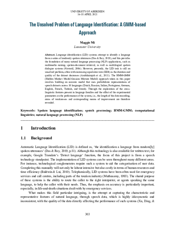 Pdf The Unsolved Problem Of Language Identification A Gmm Based Approach Maggie Mi