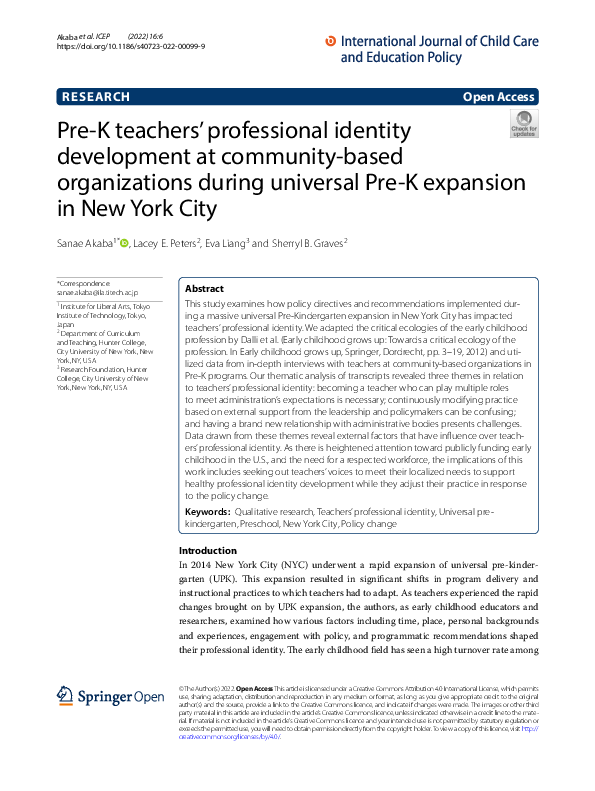 (PDF) Pre-K teachers’ professional identity development at community ...