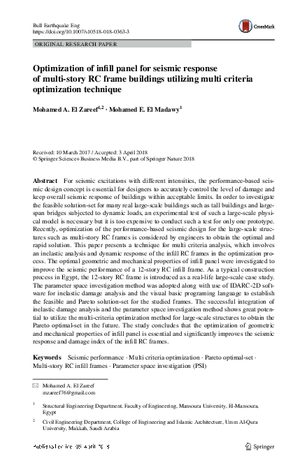 (PDF) Optimization of infill panel for seismic response of multi-story ...