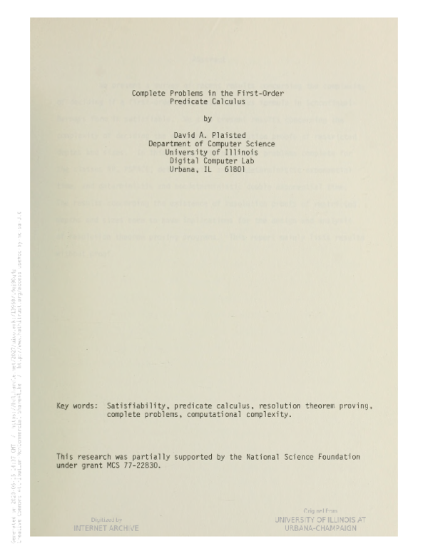 (PDF) Complete problems in the first-order predicate calculus
