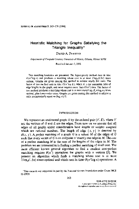 (PDF) Heuristic matching for graphs satisfying the triangle inequality