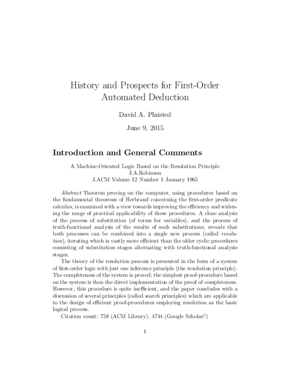 (PDF) History and Prospects for First-Order Automated Deduction