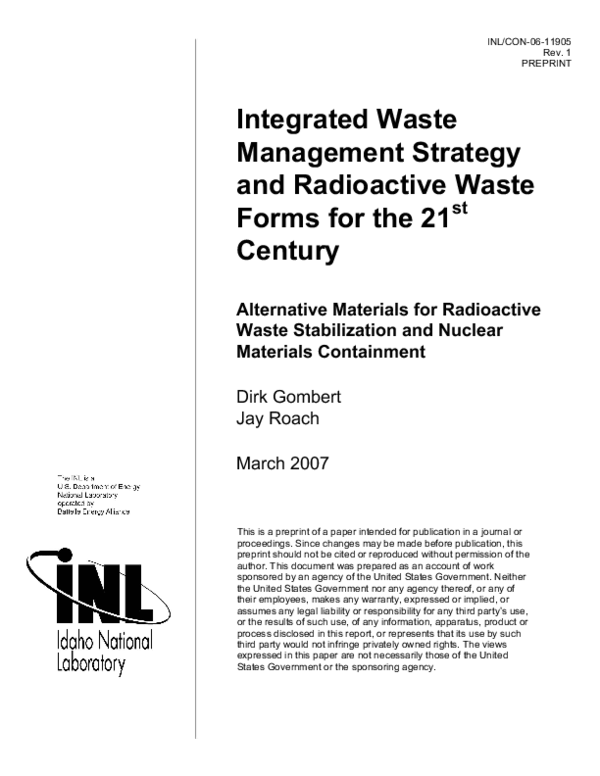 (PDF) Integrated Waste Management Strategy and Radioactive Waste Forms ...