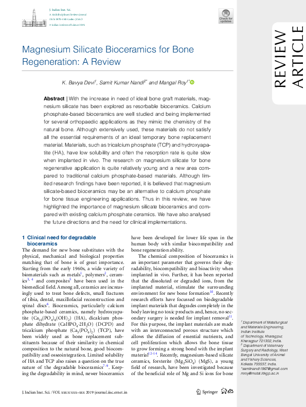 (PDF) Magnesium Silicate Bioceramics for Bone Regeneration: A Review