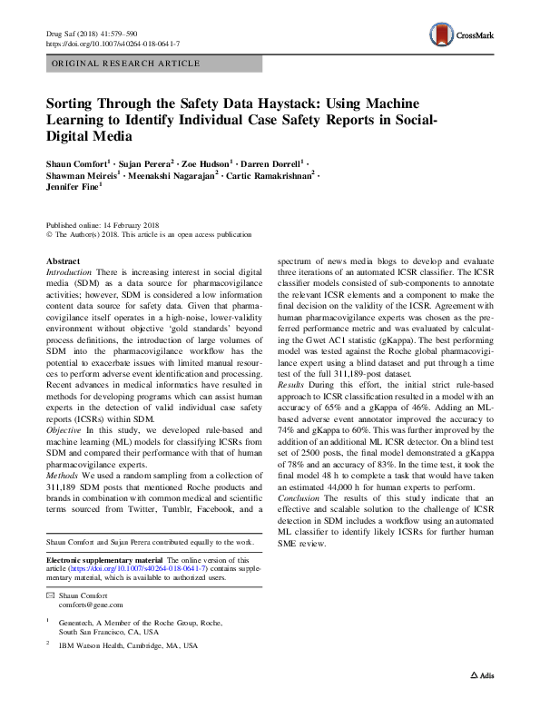 (PDF) Sorting Through the Safety Data Haystack: Using Machine Learning to Identify Individual ...
