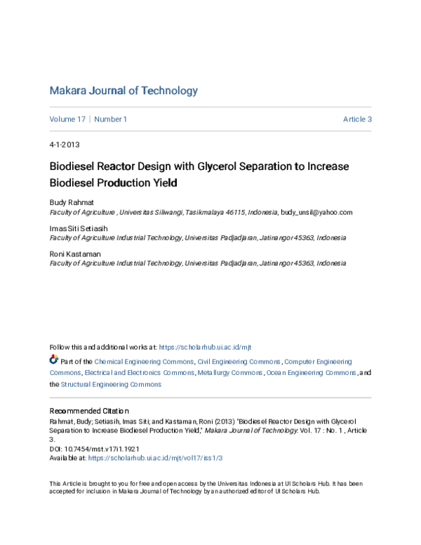 (PDF) Biodiesel Reactor Design with Glycerol Separation to Increase ...