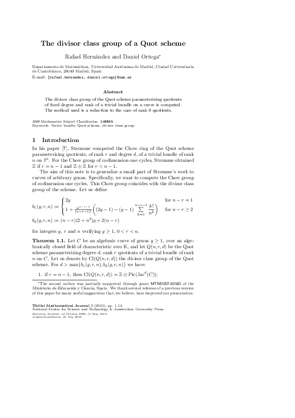 (PDF) The divisor class group of a Quot scheme | Daniel Ortega - Academia.edu