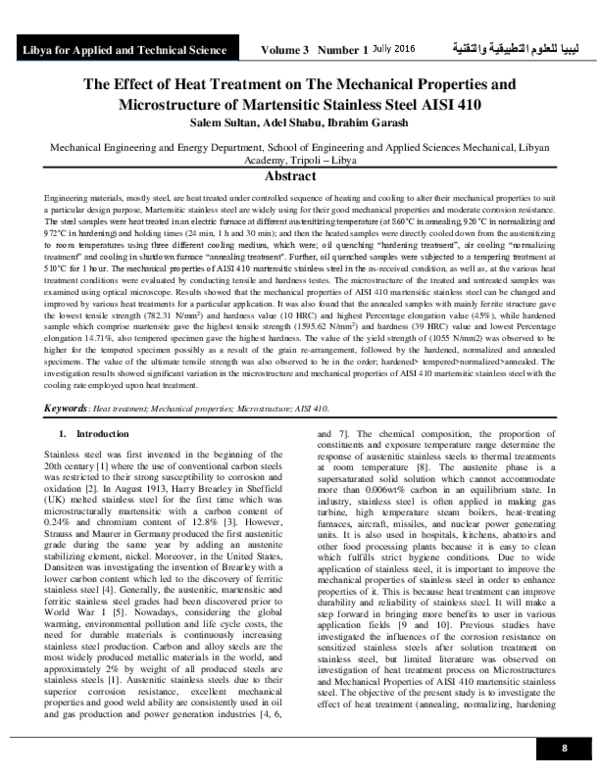(PDF) The Effect of Heat Treatment on The Mechanical Properties and Microstructure of ...