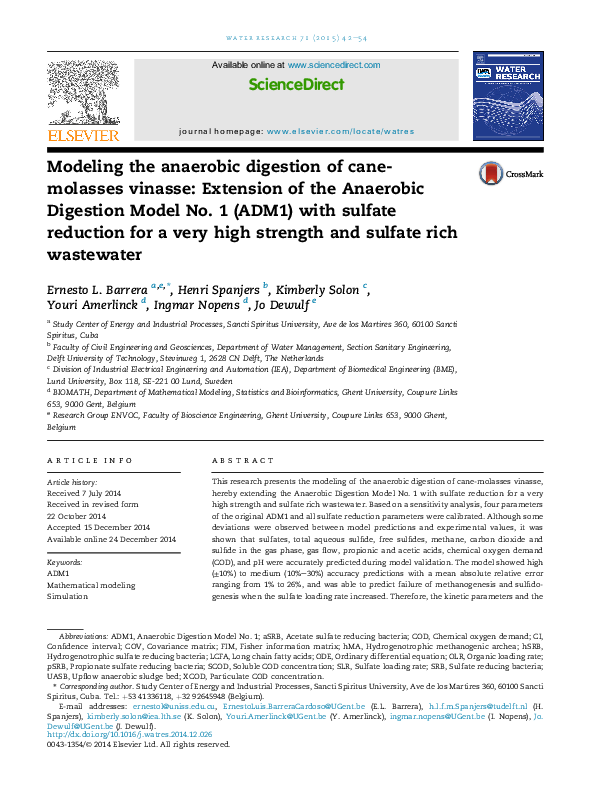 (PDF) Modeling the anaerobic digestion of cane-molasses vinasse: Extension of the Anaerobic ...