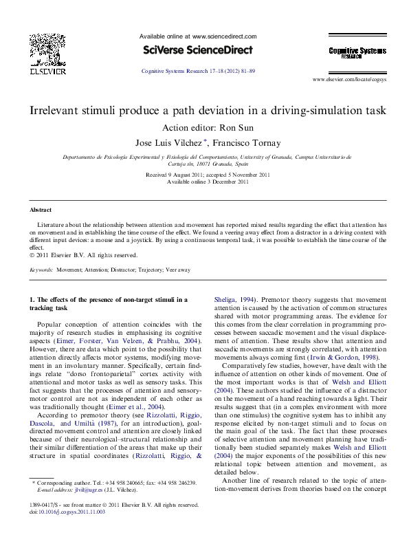 Pdf Irrelevant Stimuli Produce A Path Deviation In A Driving Simulation Task José Antonio