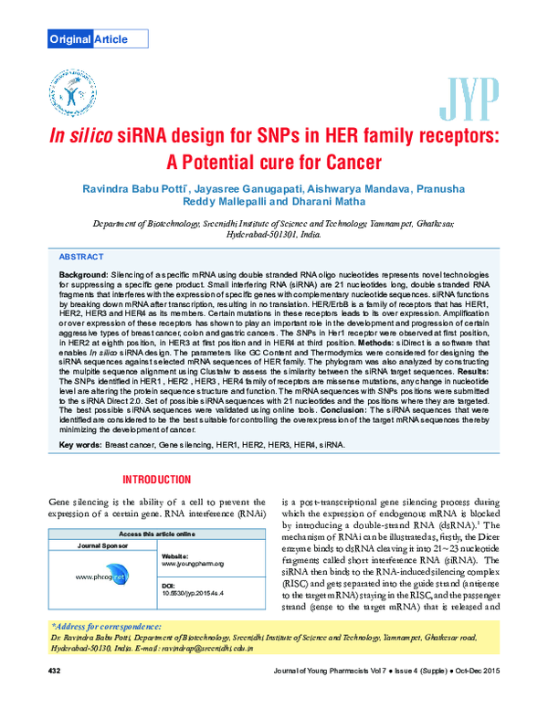 (PDF) In silico siRNA design for SNPs in HER family receptors: A ...