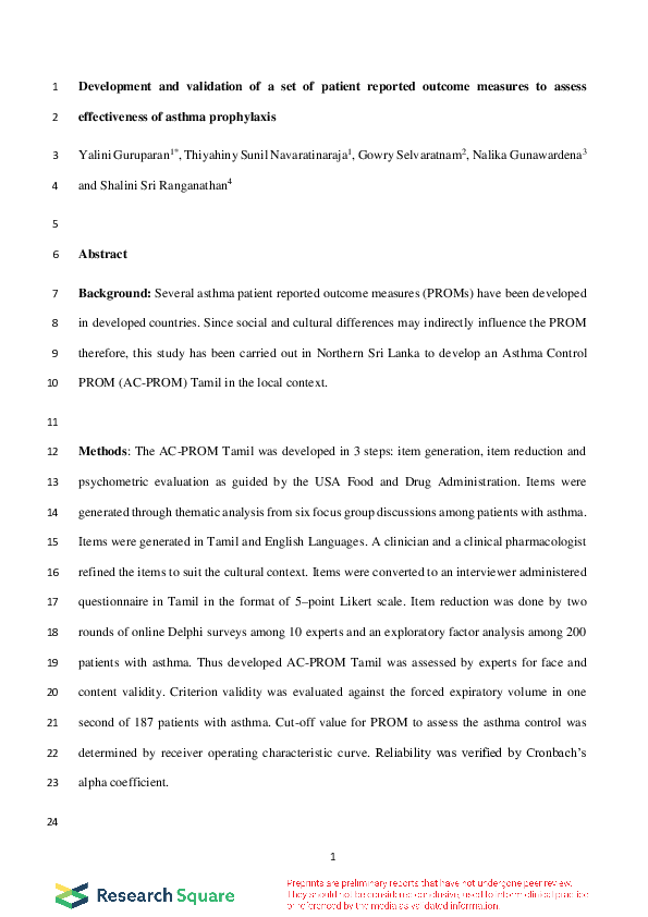 (PDF) Development and Validation of a Set of Patient Reported Outcome ...
