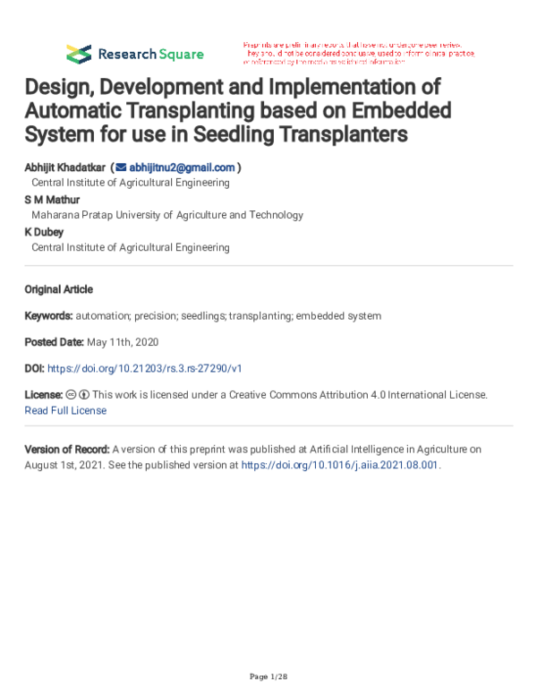 (PDF) Design, Development and Implementation of Automatic Transplanting ...