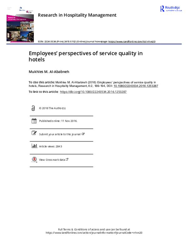 (PDF) Employees’ perspectives of service quality in hotels