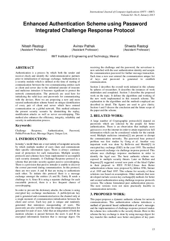 Pdf Enhanced Authentication Scheme Using Password Integrated Challenge Response Protocol