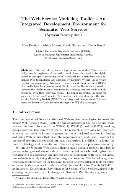 (PDF) The Web Service Modeling Toolkit - An Integrated Development Environment for Semantic Web ...