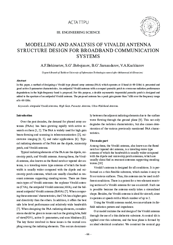 (PDF) Modelling and Analysis of Vivaldi Antenna Structure Design for ...