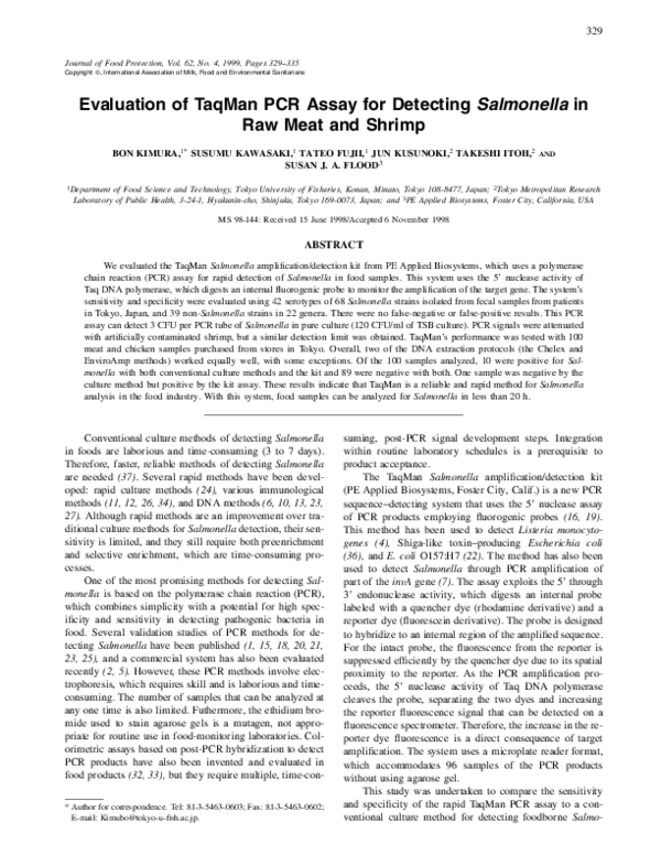 (PDF) Evaluation of TaqMan PCR Assay for Detecting Salmonella in Raw Meat and Shrimp